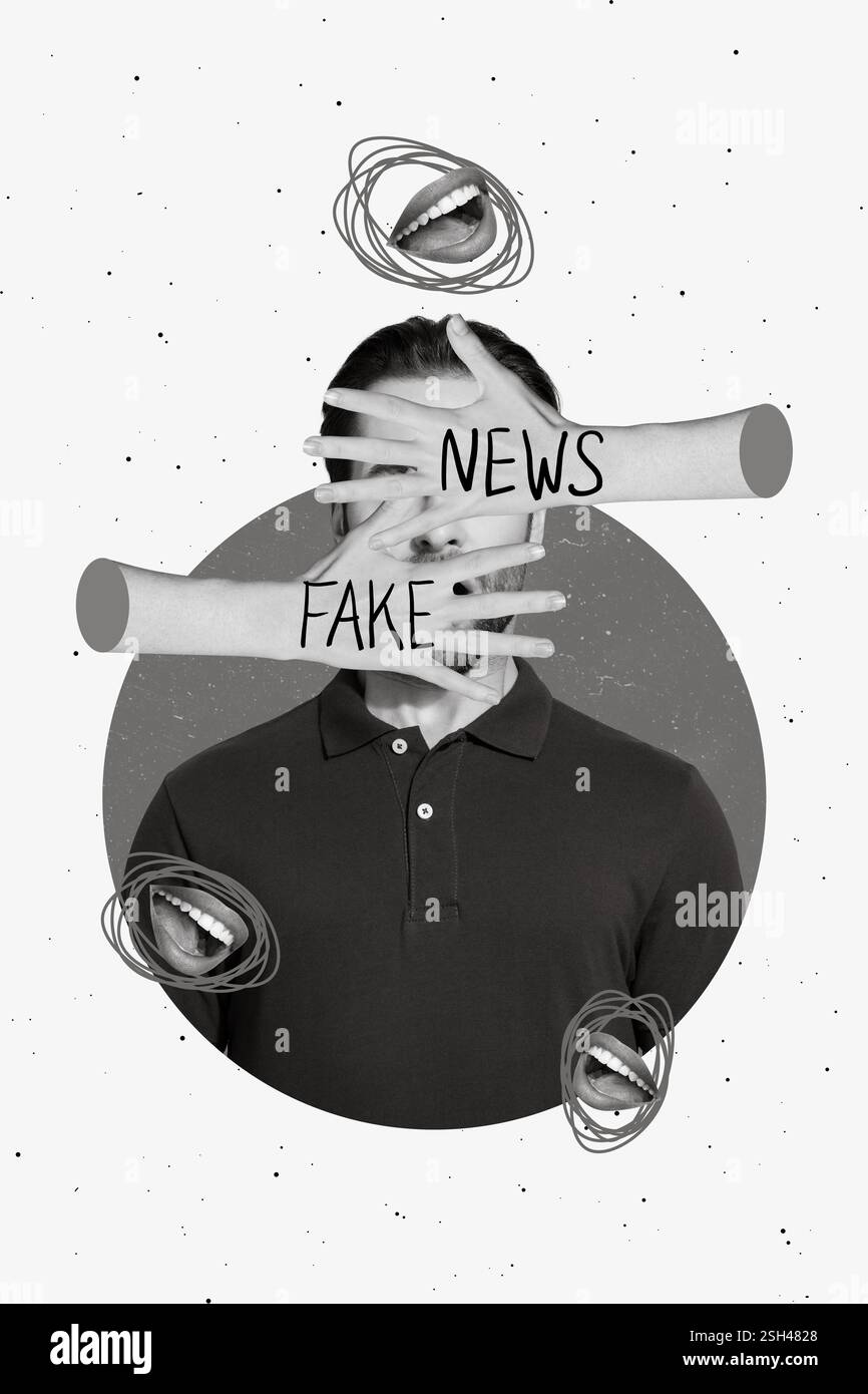 Magazine 3d poster collage of weird hands fake news tattooed free ...