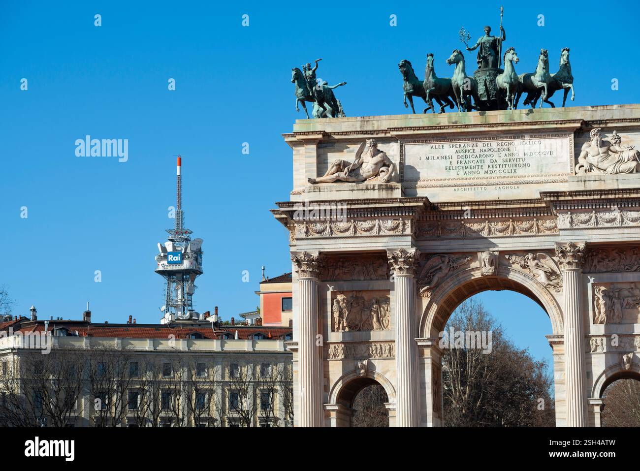 Italy, Lombardy, Milan, Arco della Pace, Arch of Peace, Triumphal Arch ...