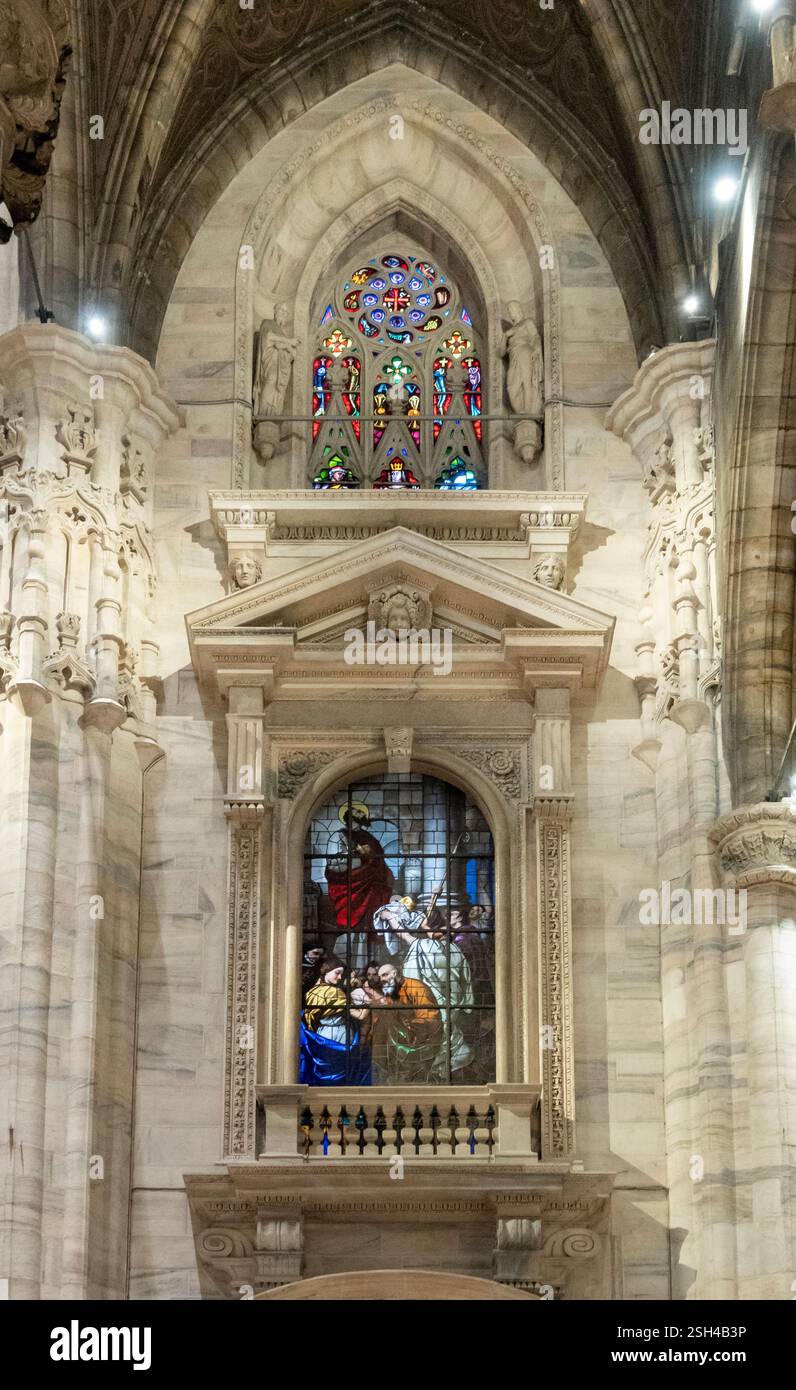 Stained Glass window and Interior of the Duomo di Milano (Cathedral ...