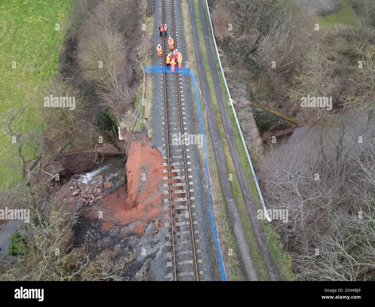 Network Rail engineers inspecting the January 2025 major landslip and ...