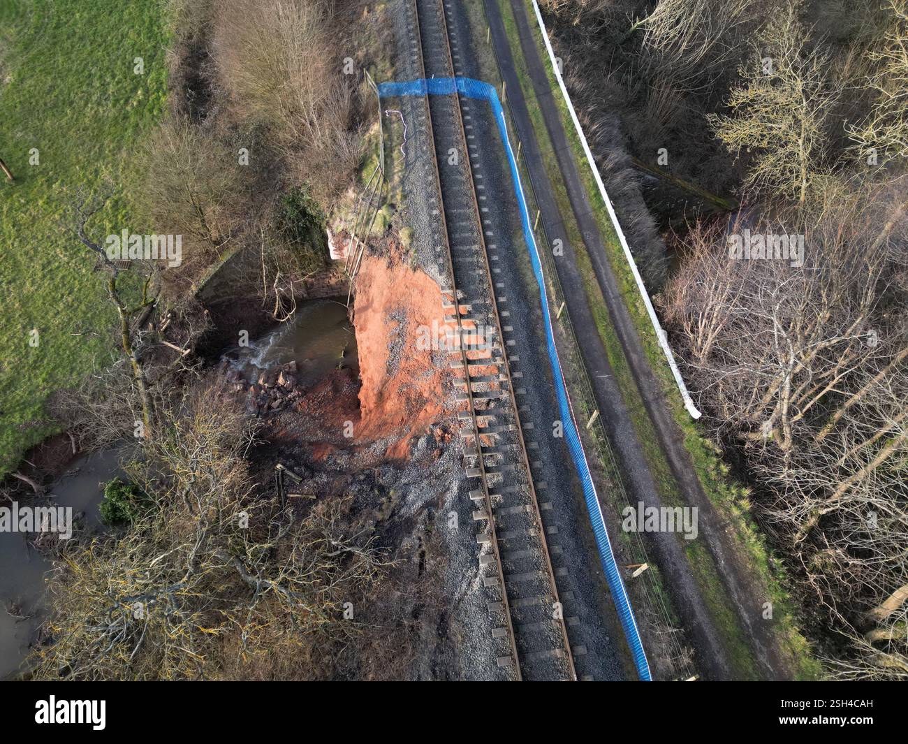 Drone view of the January 2025 major landslip and embankment collapse ...