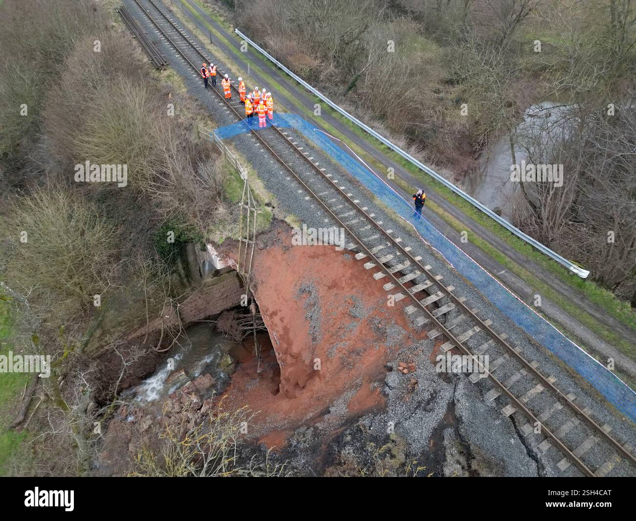 Network Rail engineers inspecting the January 2025 major landslip and ...