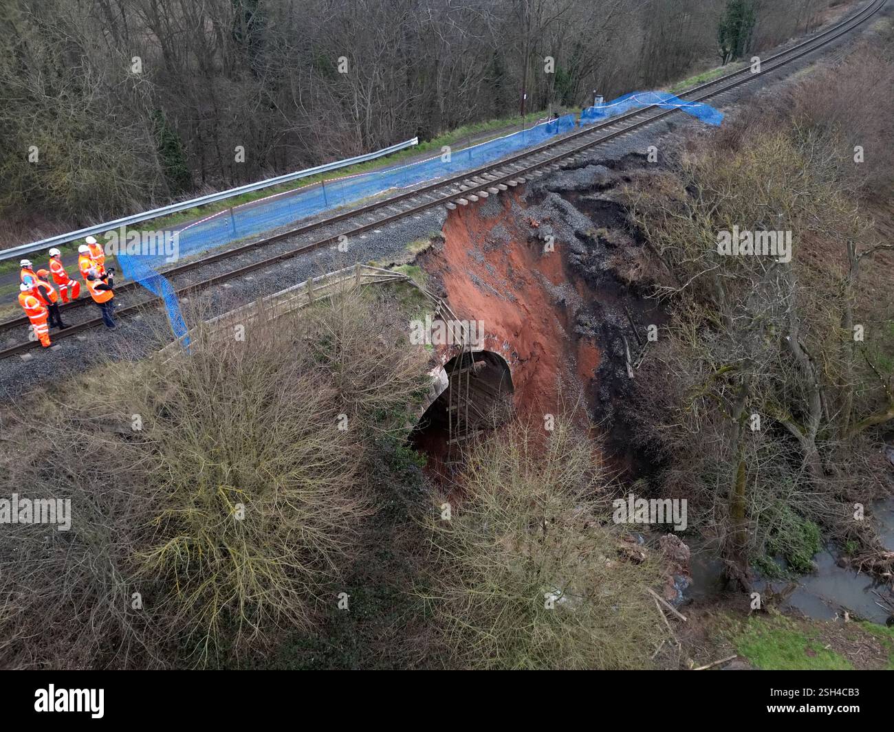 Network Rail engineers inspecting the January 2025 major landslip and ...