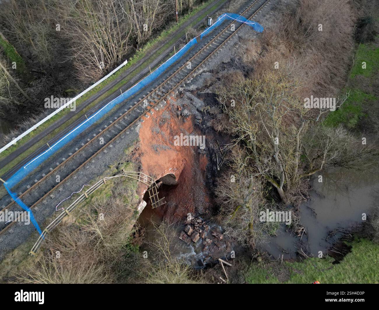 Drone view of the January 2025 major landslip and embankment collapse ...