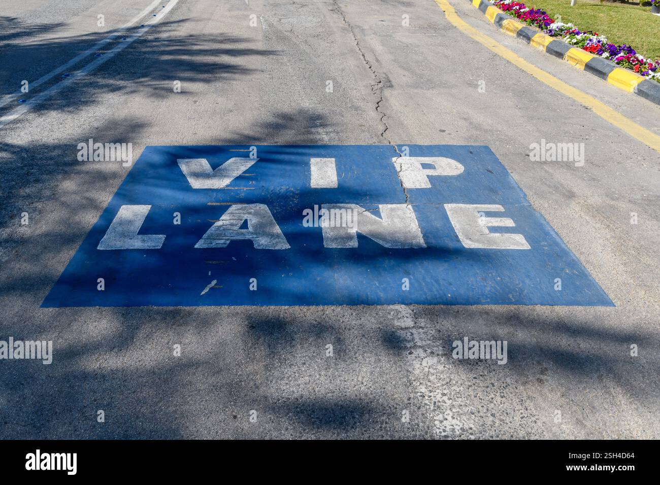 Manama, Bahrain - January 5, 2025: A road sign on the King Fahd ...