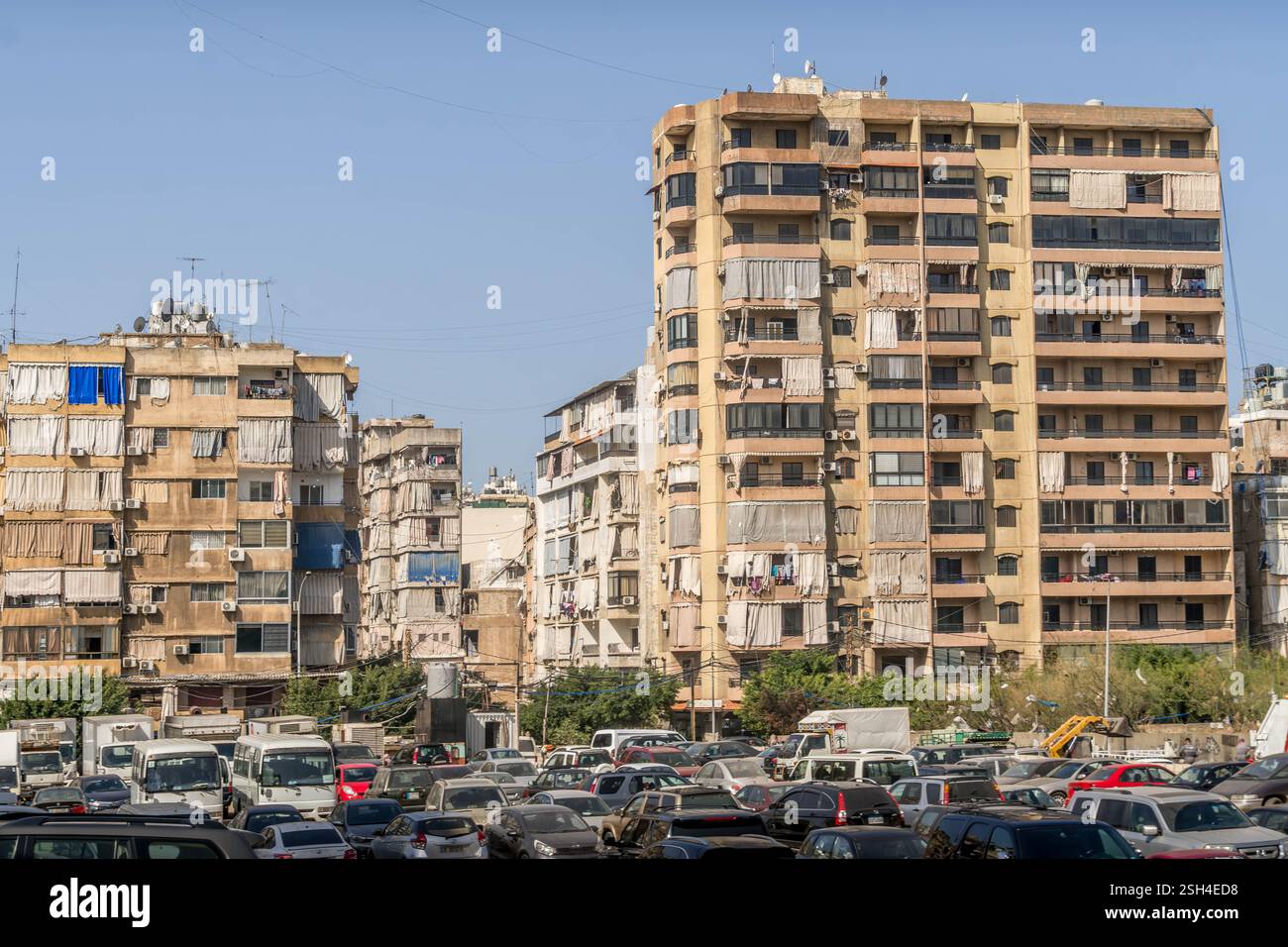 The street of southern Beirut, the capital of Lebanon, with the people ...