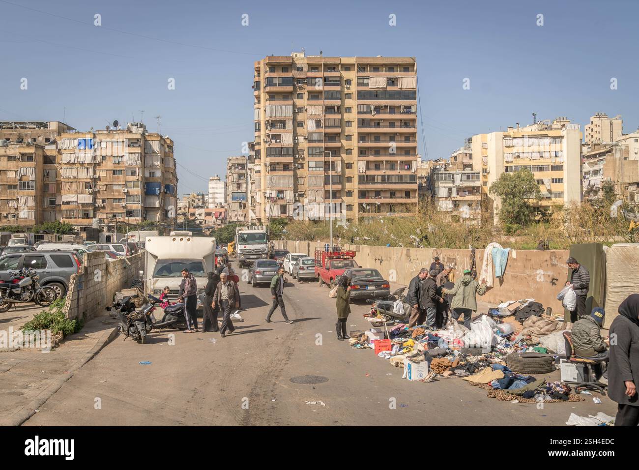 The street of southern Beirut, the capital of Lebanon, with the people ...