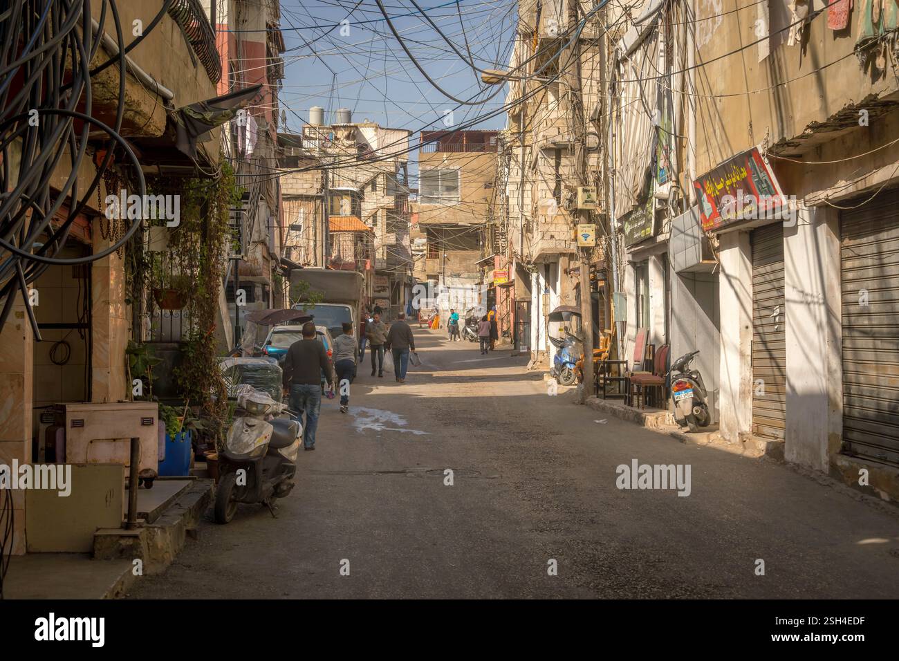 The slums neighborhood of Shatila refugee camp, southern Lebanon, with ...
