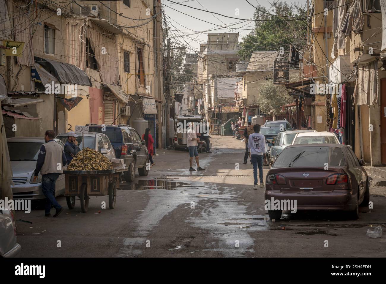 The slums neighborhood of Shatila refugee camp, southern Lebanon, with ...
