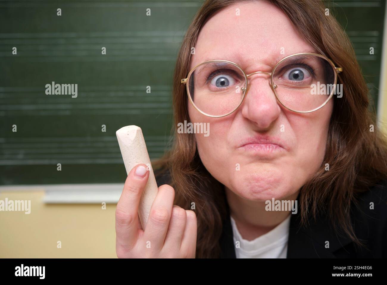 A cartoonish caricature of an upset professor, wearing glasses and ...