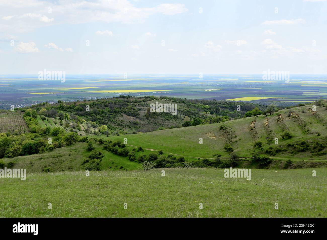 Green hills of the Carpathians in the area of Maiad in Mures County ...