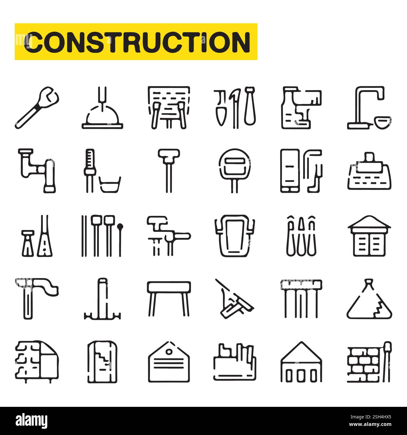 Construction Tools and Equipment Line Icons Set Building, Repair, and ...