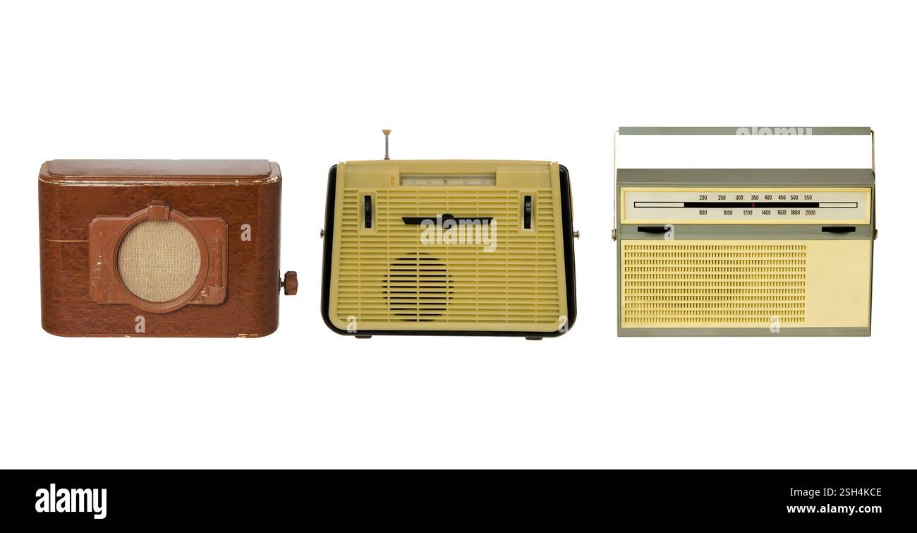 Three old fashioned radio-sets over white Stock Photo - Alamy