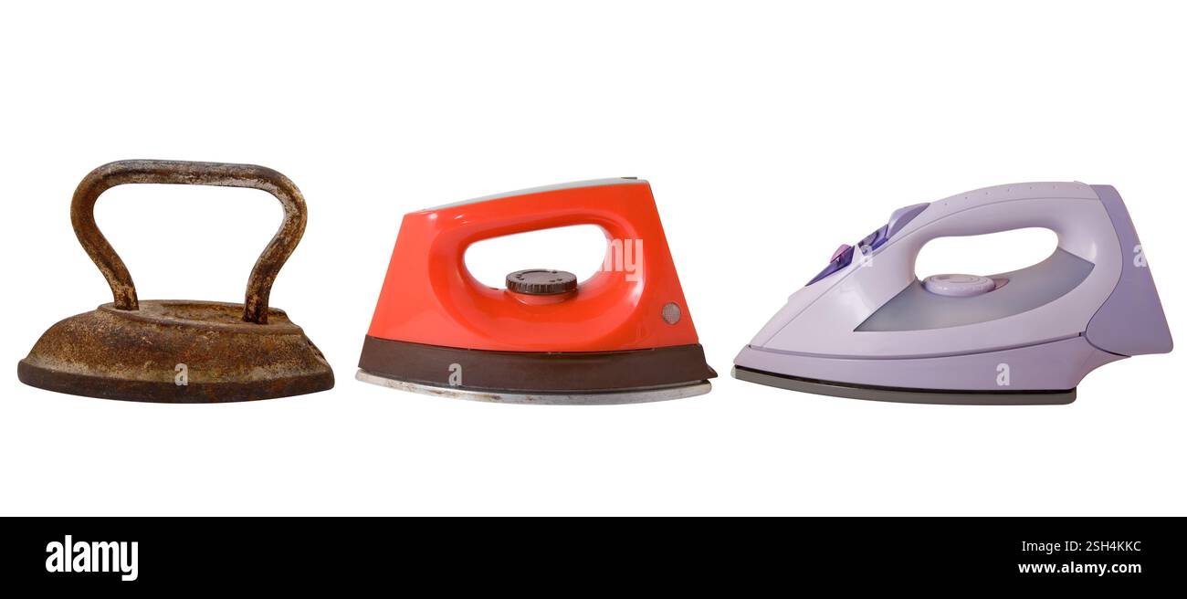 Three different irons over white Stock Photo - Alamy