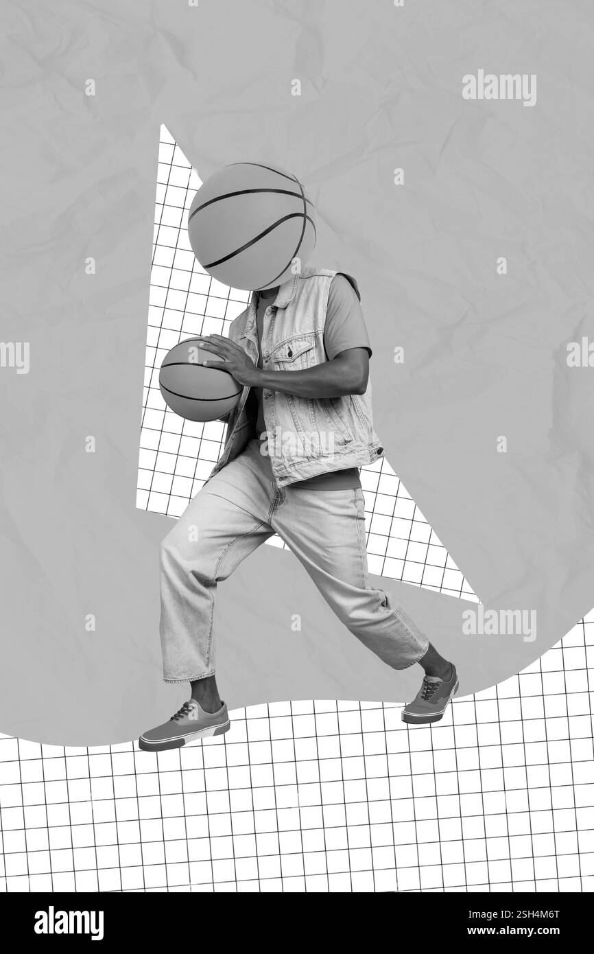 Magazine adverts creative collage of funky young guy playing game team ...