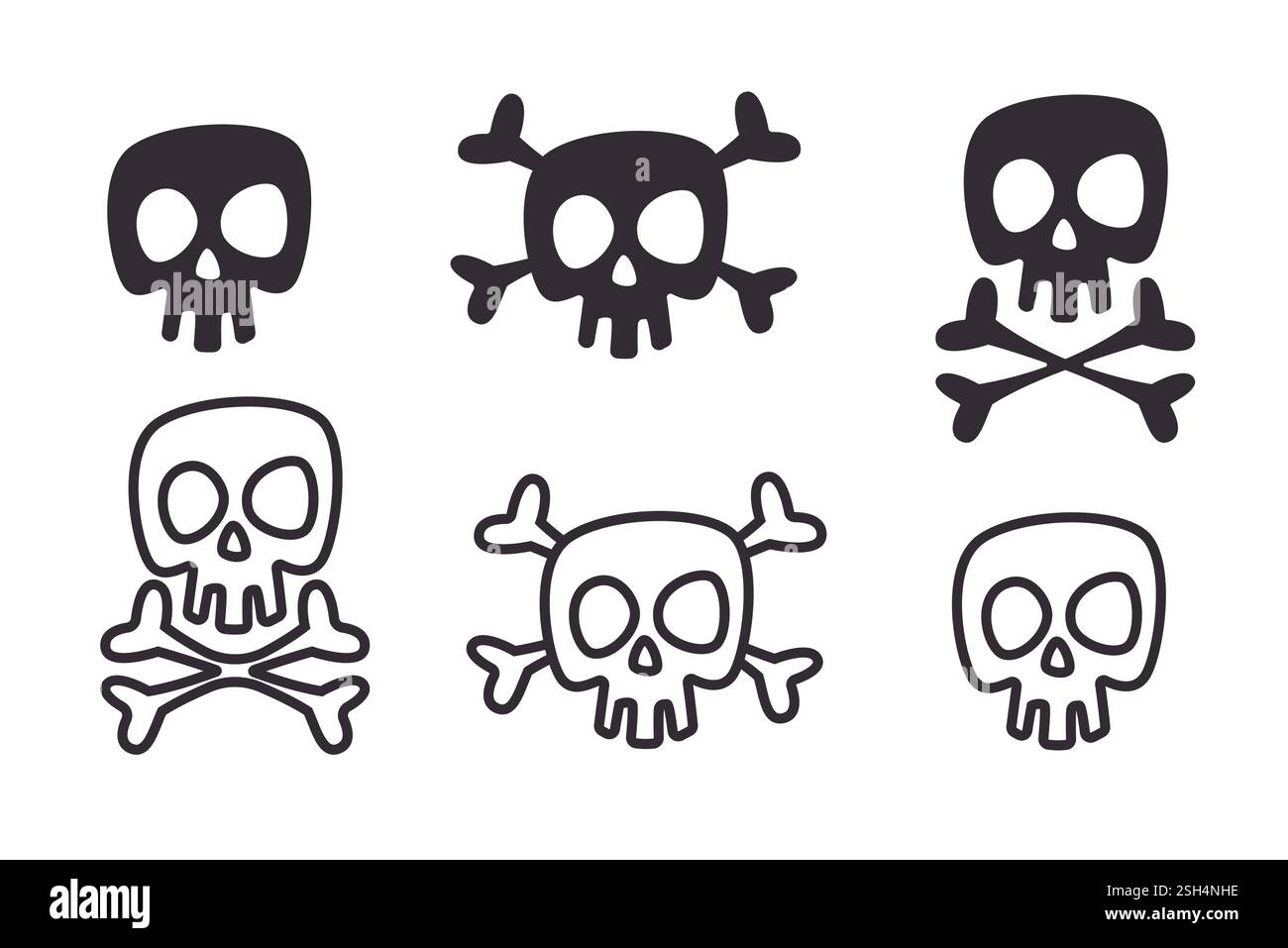 Skulls with crossed bones icon collection. Logotype black silhouette ...