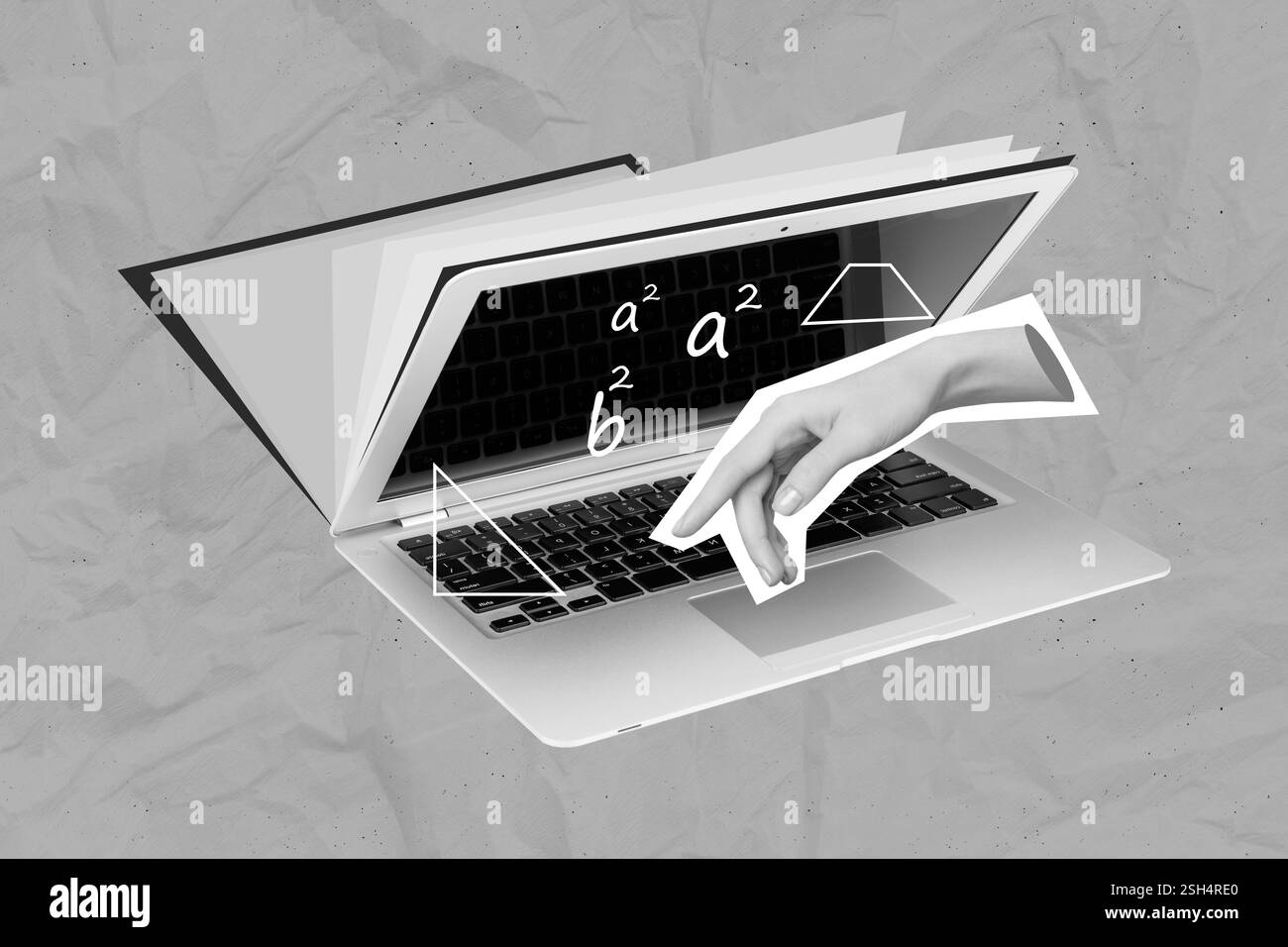 Composite collage picture of arm finger typing netbook study maths ...