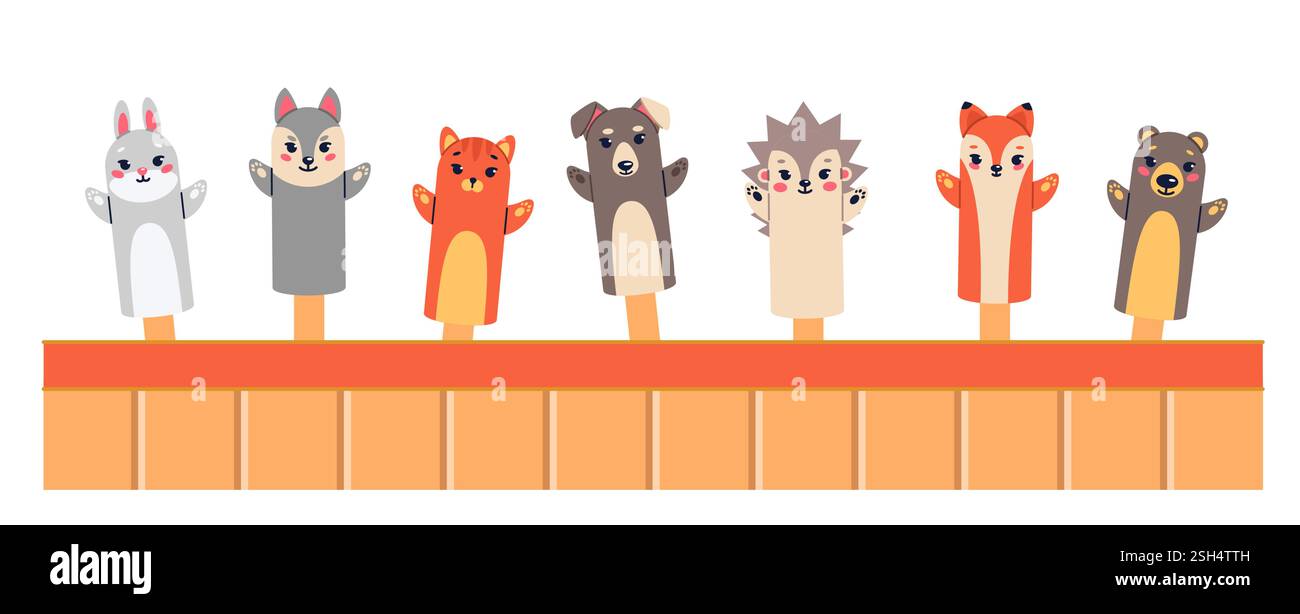 Set hand puppets animals. theater actor toys, bear fox and rabbit ...