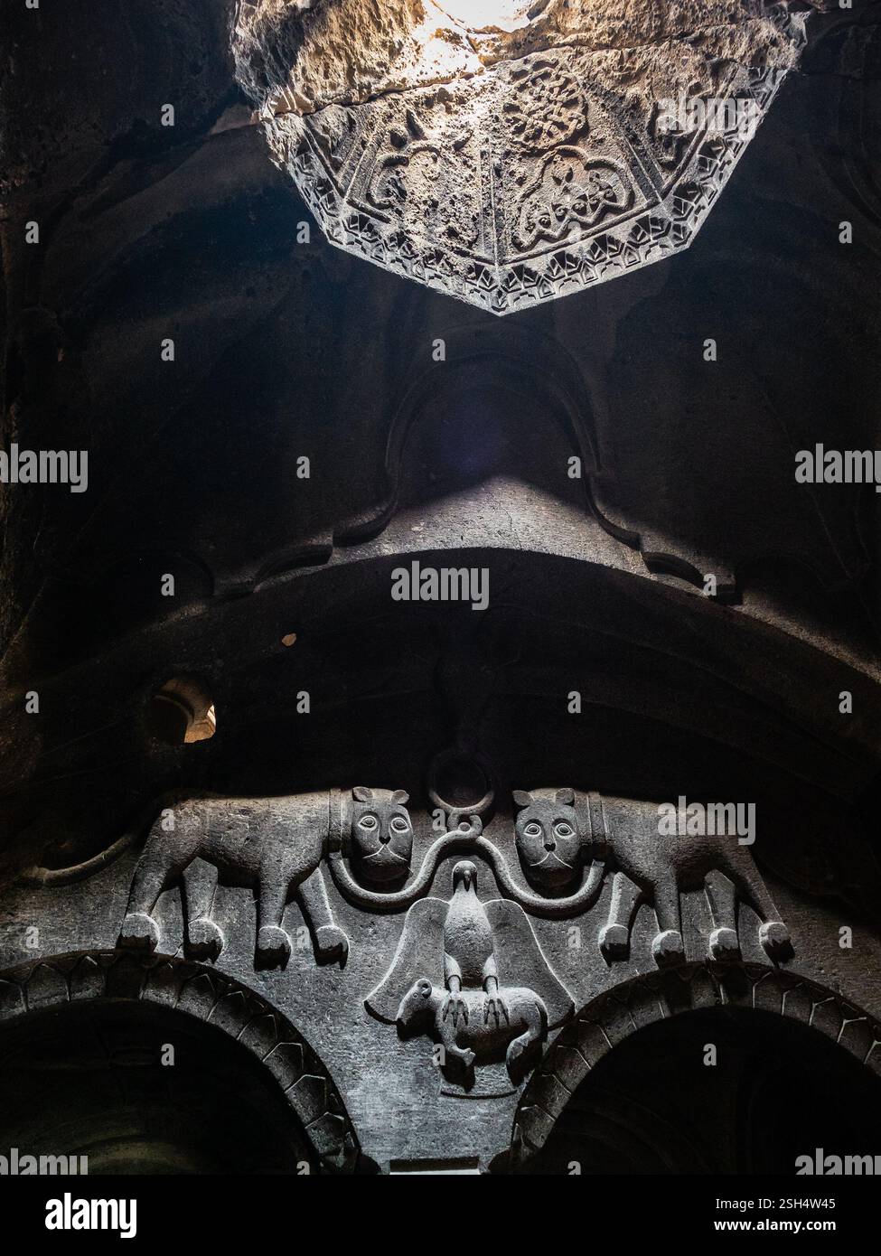 Geghard, Armenia - January 26, 2025: Emblem of Proshyan family on wall ...