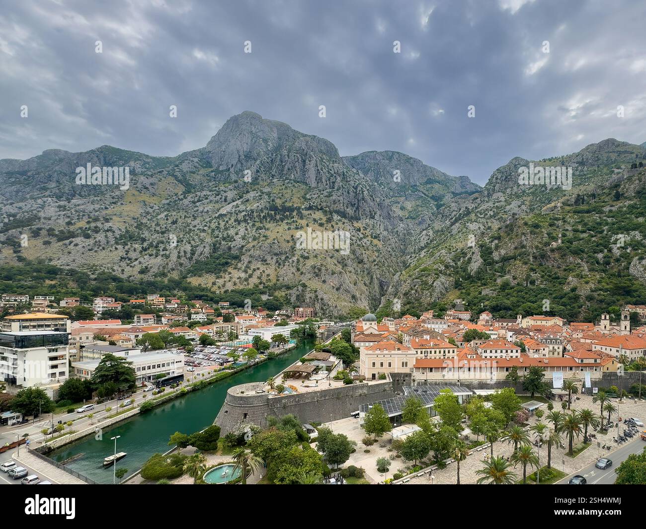 Kotor, Montenegro - July 2, 2024: Wide landscape with the NW corner of ...