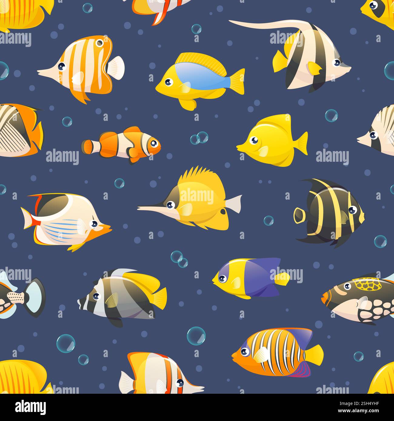 Exotic fish seamless pattern. Colorful tropical ocean inhabitants ...
