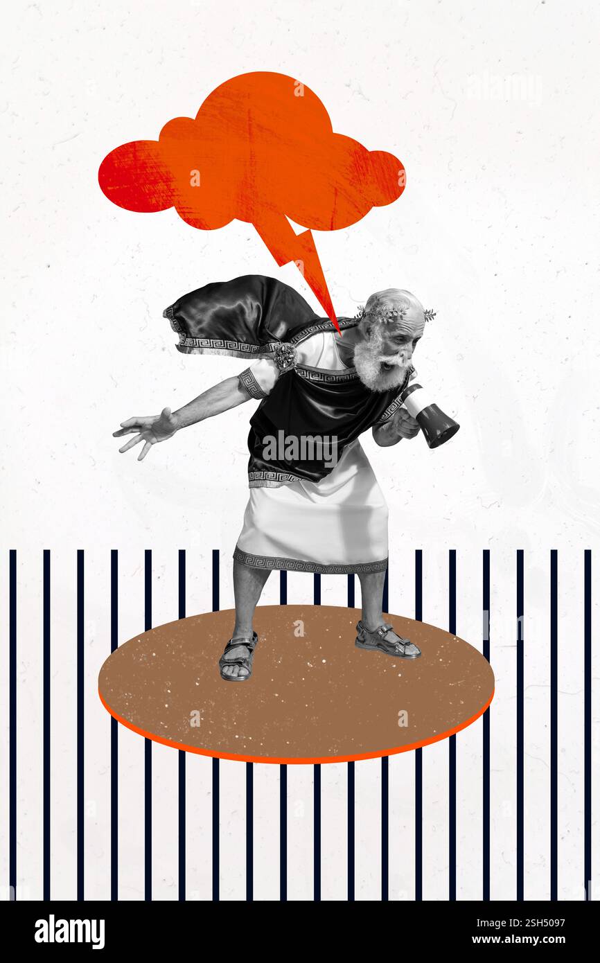 Image vertical art banner collage of angry man greek senator scream ...