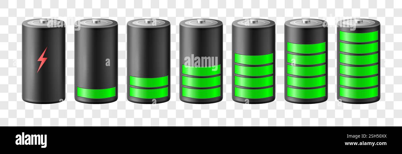 Battery charge indicator. Realistic isolated elements on transparent ...