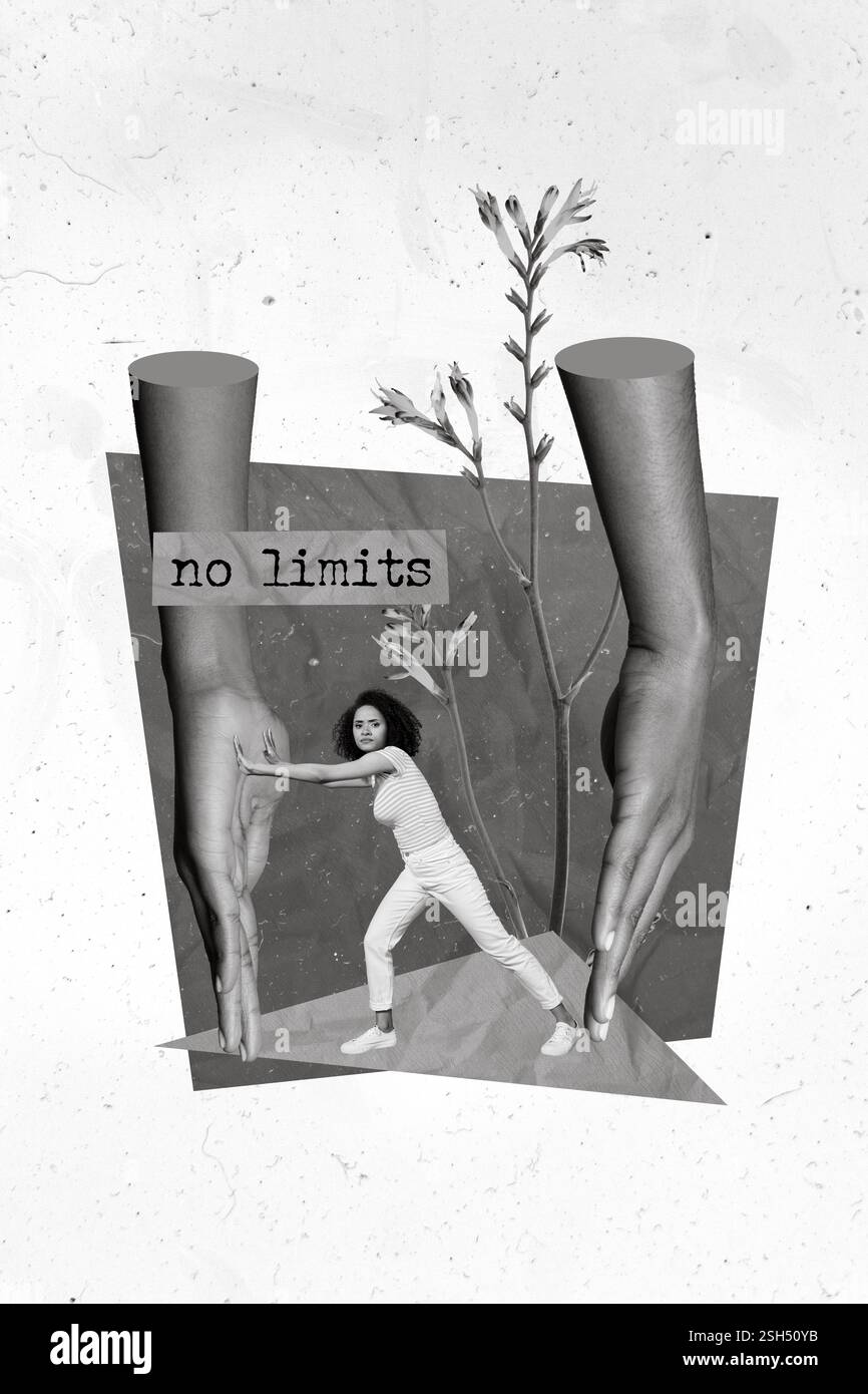 Collage photo template design artwork of young business lady trying ...