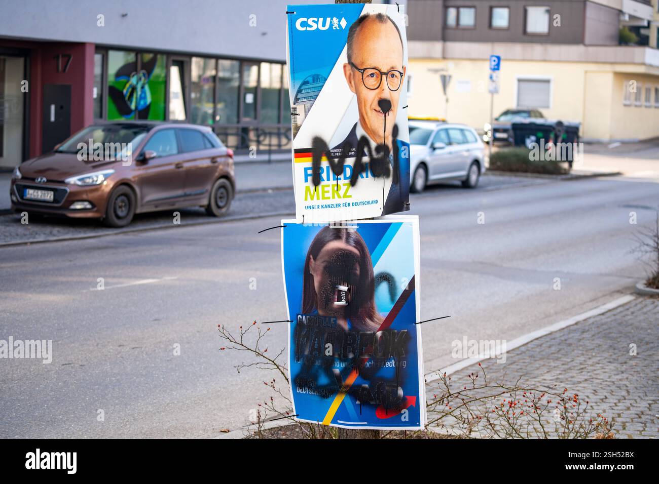 Gersthofen, Bavaria, Germany - February 10, 2025: A damaged election ...