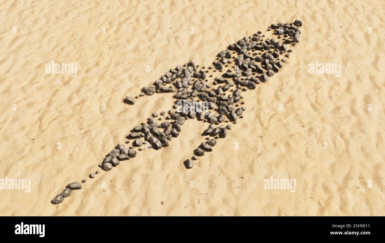 Concept conceptual stones on beach sand handmade symbol shape, golden ...