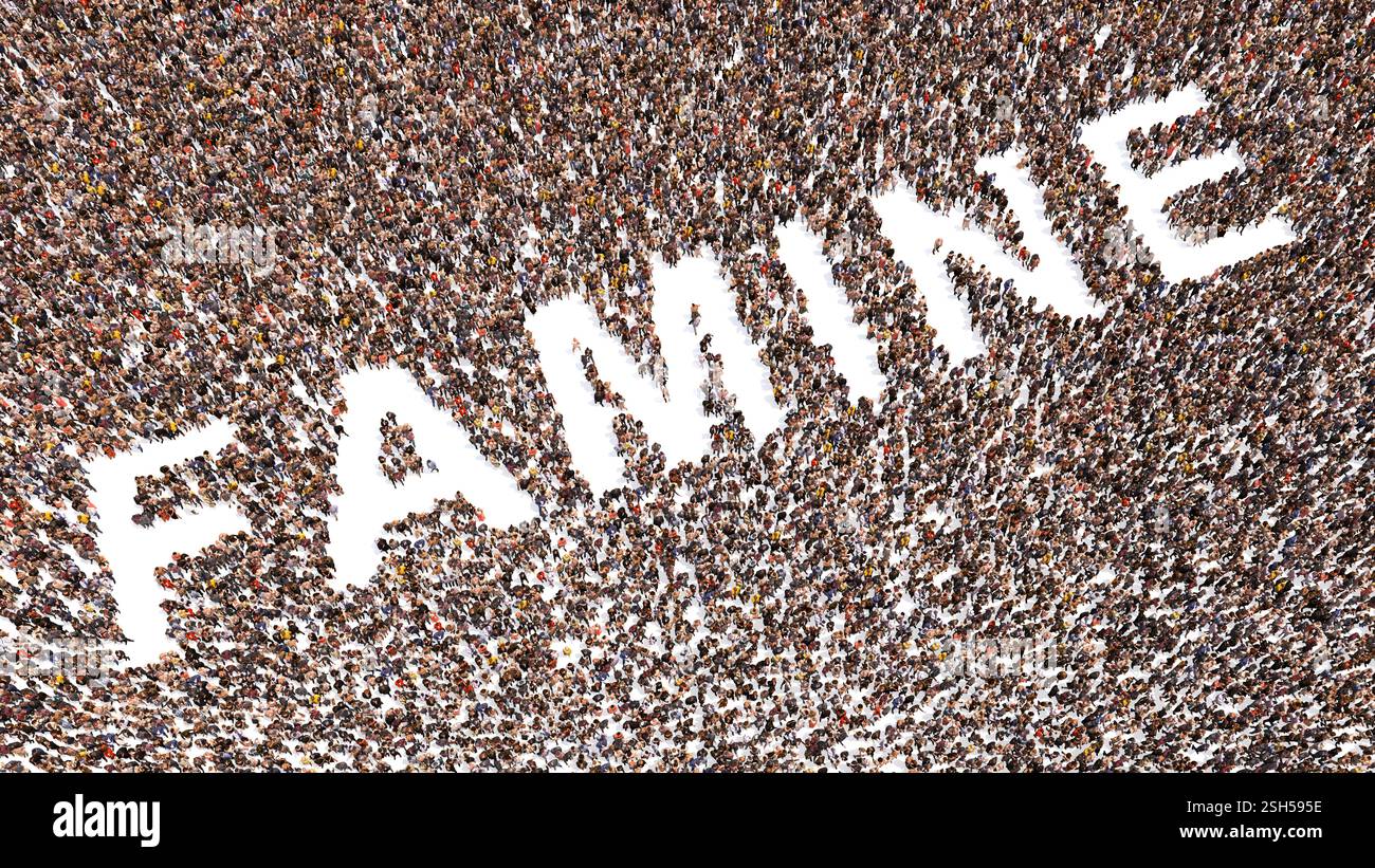 Concept conceptual large community of people forming the word FAMINE 3d ...
