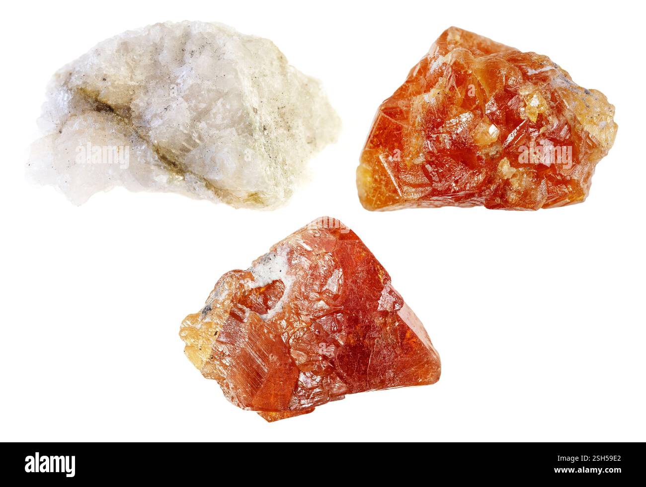 various specimens of uncut scheelite rocks cutout on white background Stock Photo - Alamy