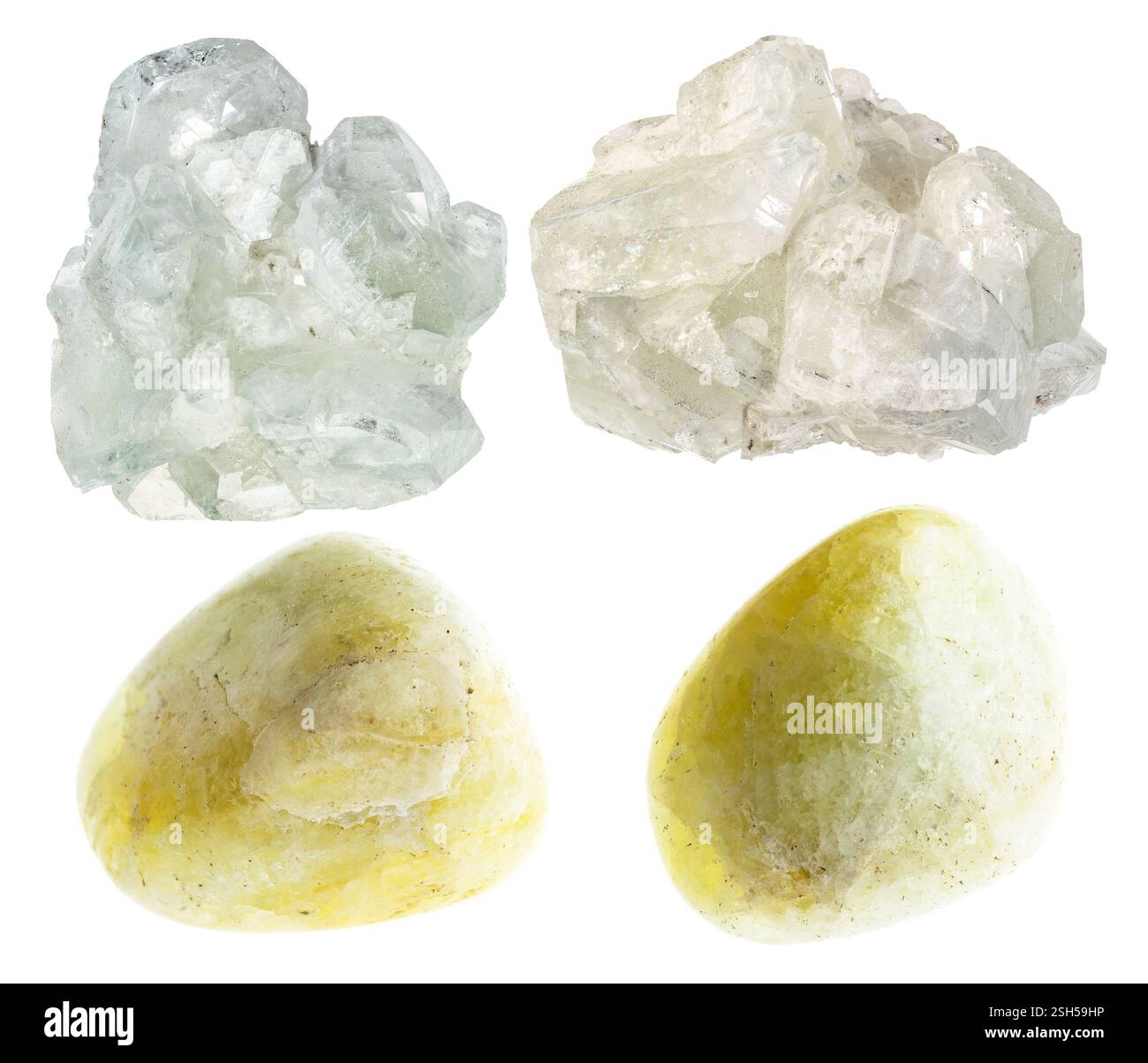 various specimens of uncut datolite rocks cutout on white background ...