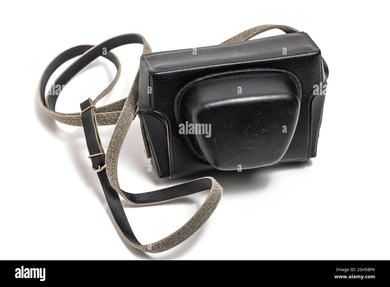 Black leather case for retro camera, highlighted on white background ...
