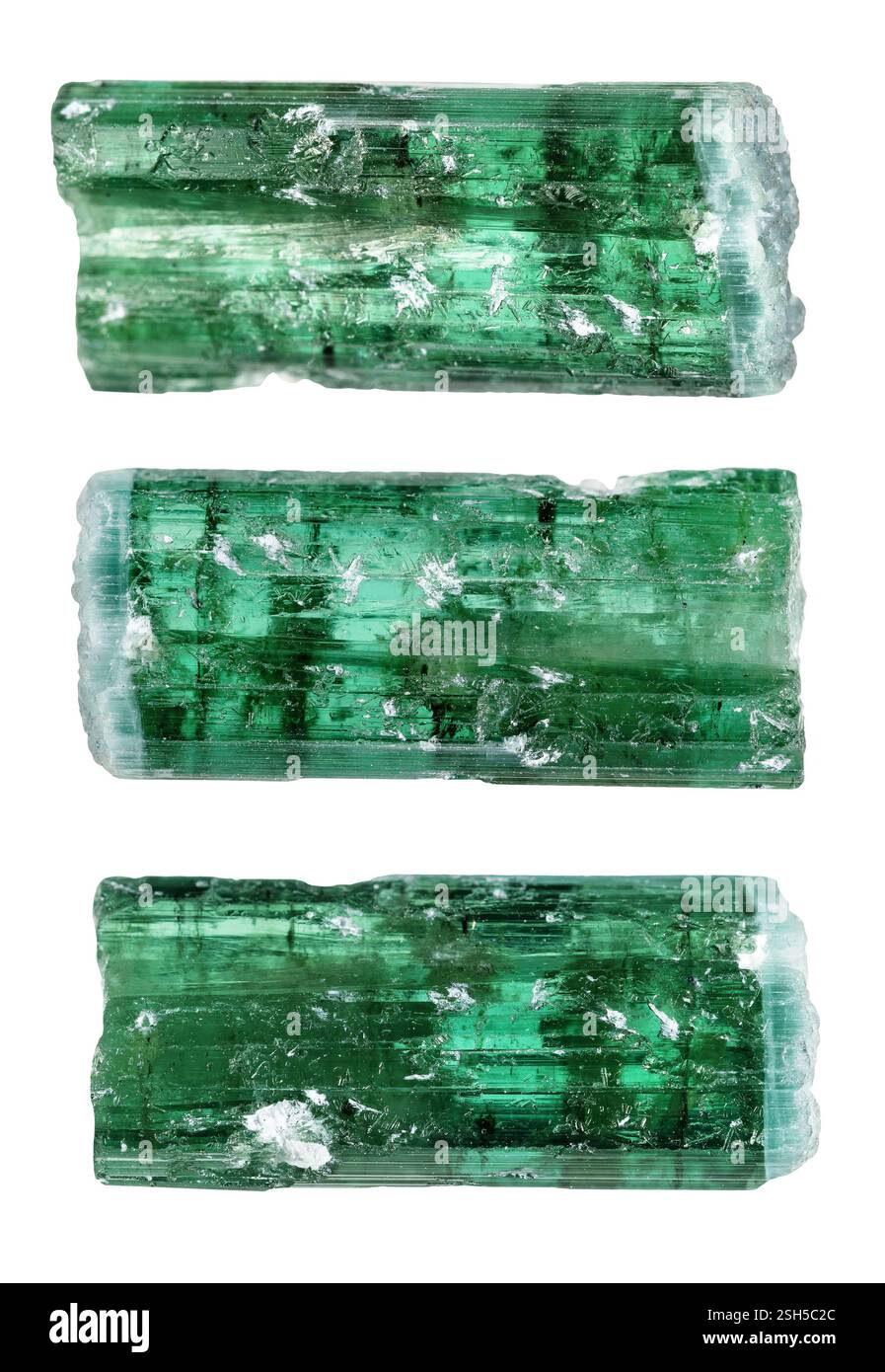 various specimens of uncut verdelite green tourmaline rocks cutout on ...