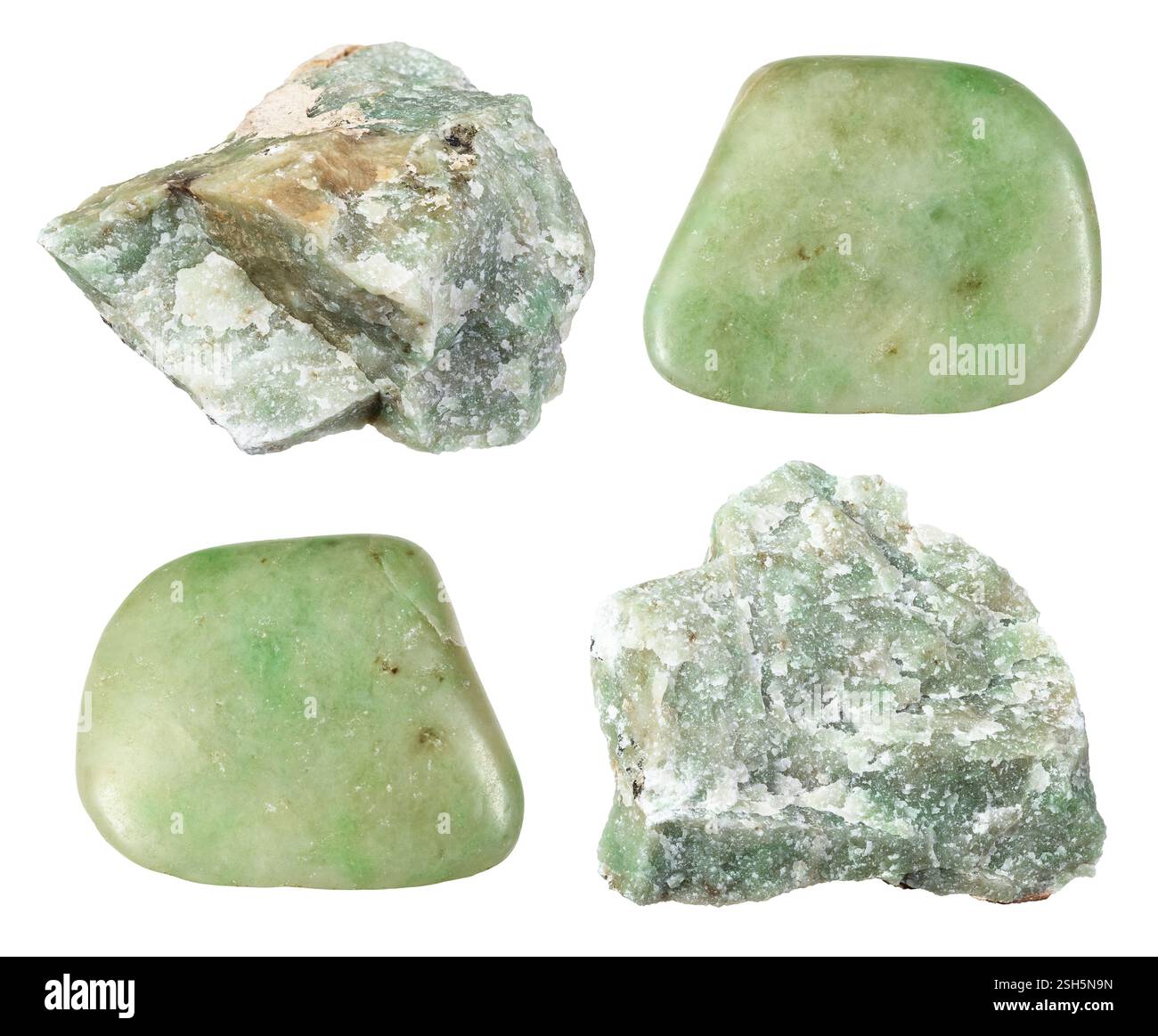 various specimens of uncut rodingite rocks cutout on white background ...