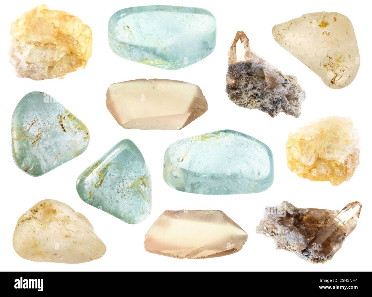 various specimens of uncut topaz rocks cutout on white background Stock ...
