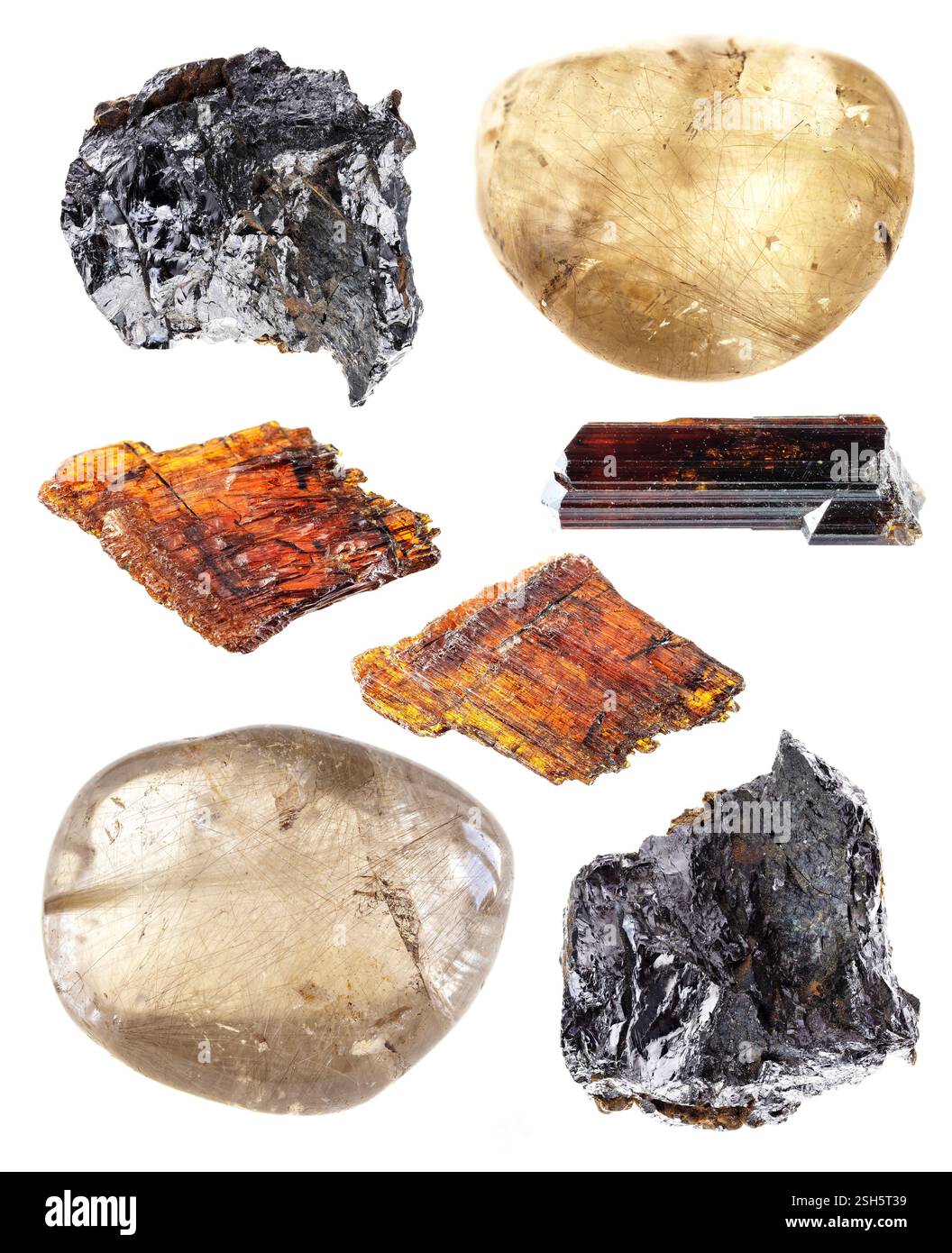 various specimens of uncut rutile and ilmenorutile rocks cutout on ...