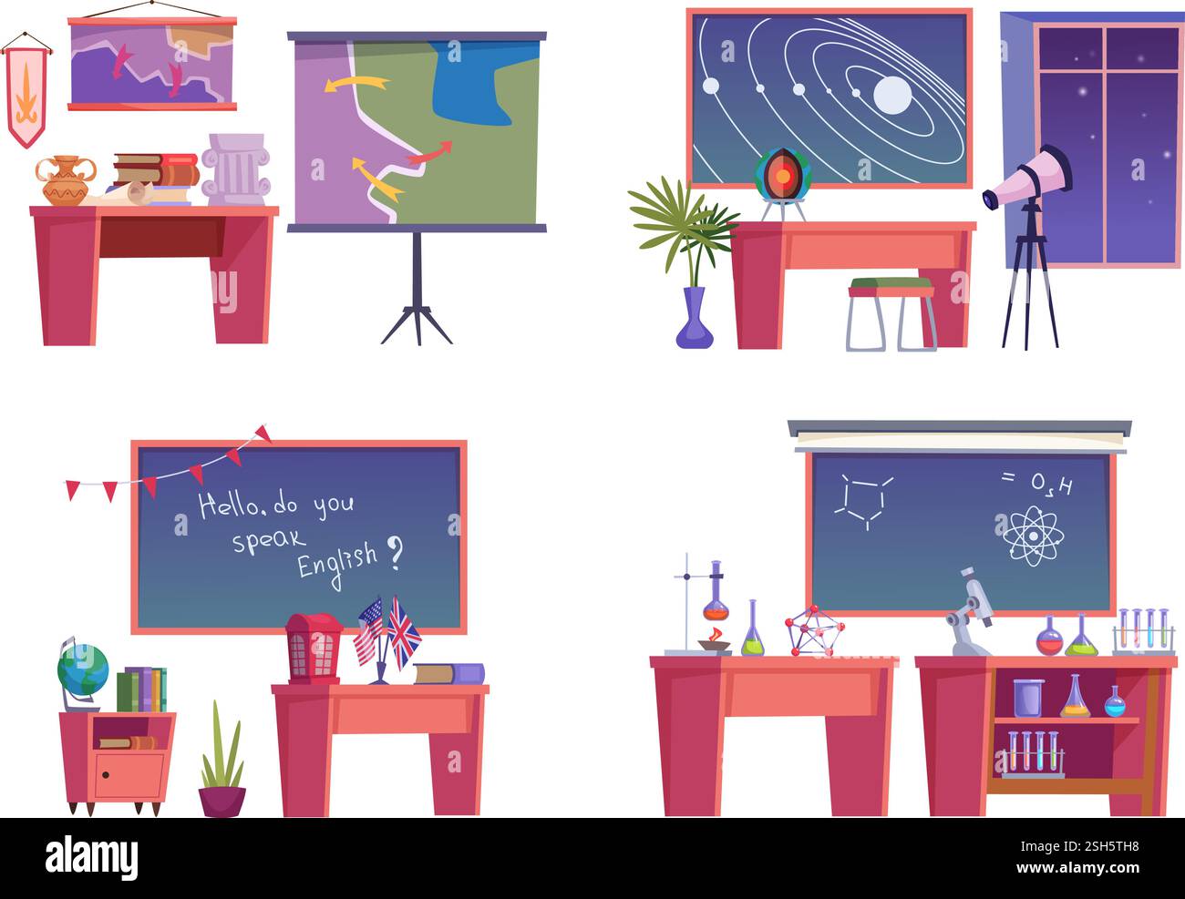 School classes. Interiors room of college arts math english literature ...