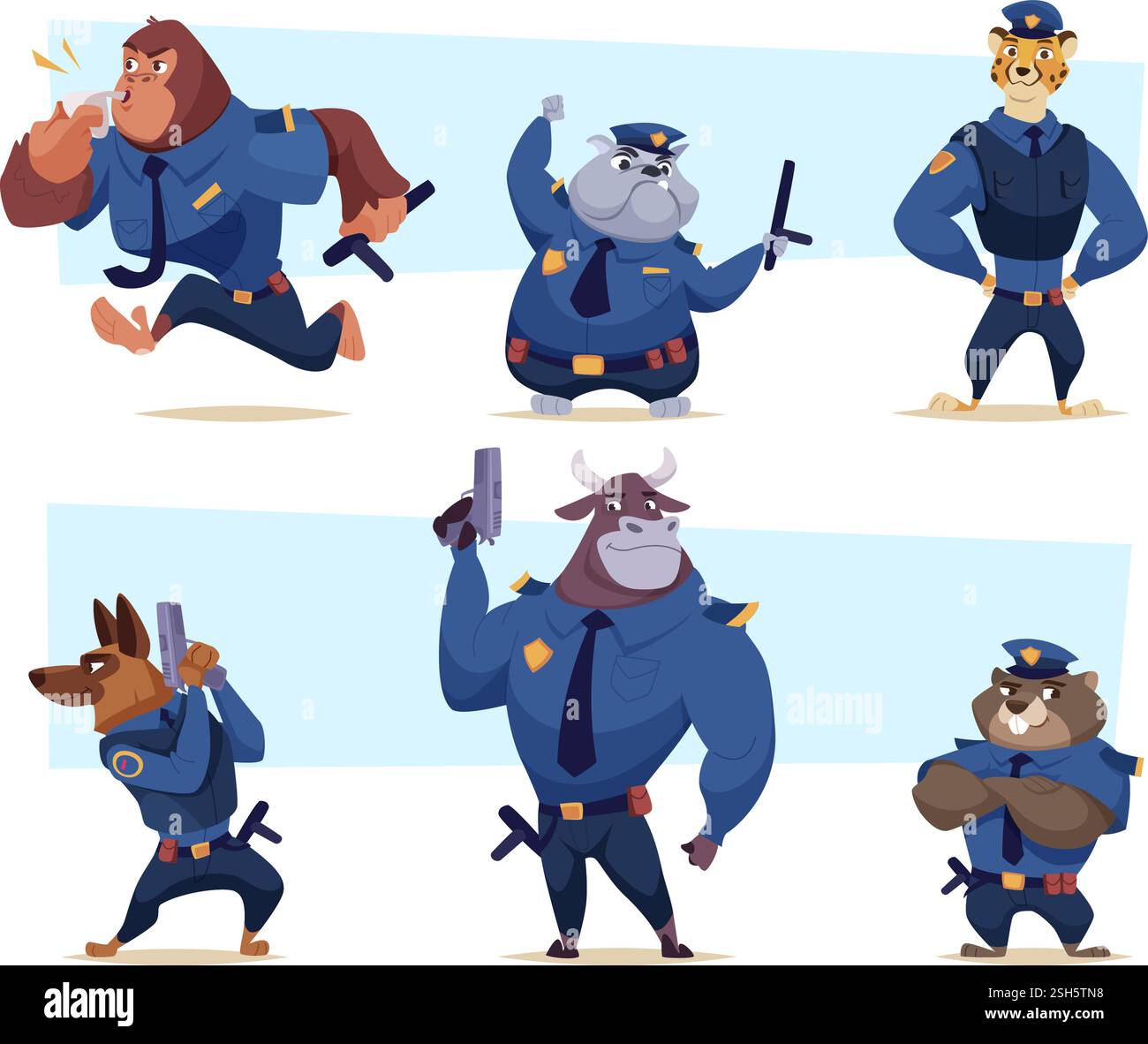 Police animals. Action poses of funny police station characters animals ...