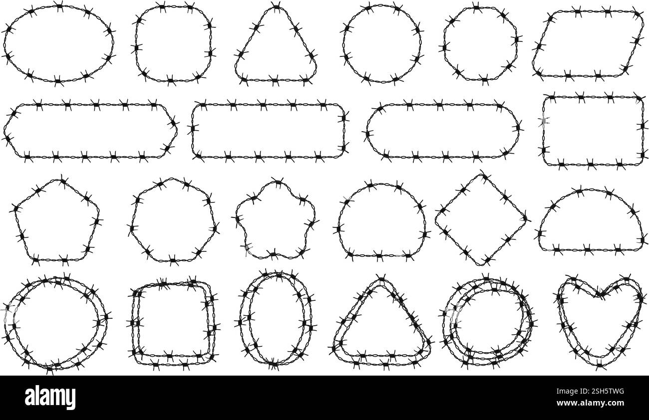Barbed wire frames. Security zones protection perky lines geometrical ...