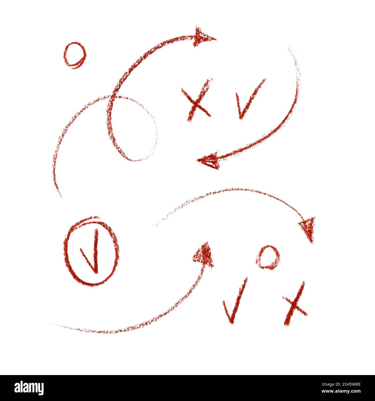 Set of arrows, cross, check icon, check mark, circle icon drawn with ...
