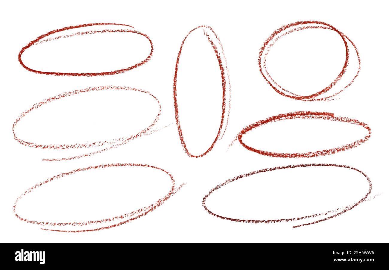 Hand drawn set of ovals and circles for design use. Red pencil hand ...