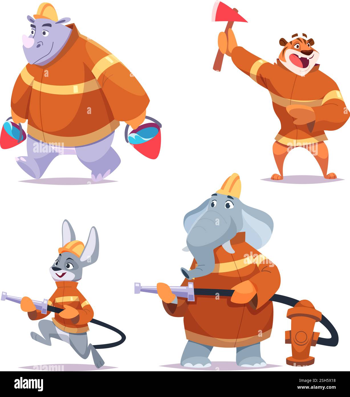 Animal firefighters. Cute zoo characters in rescue professional ...