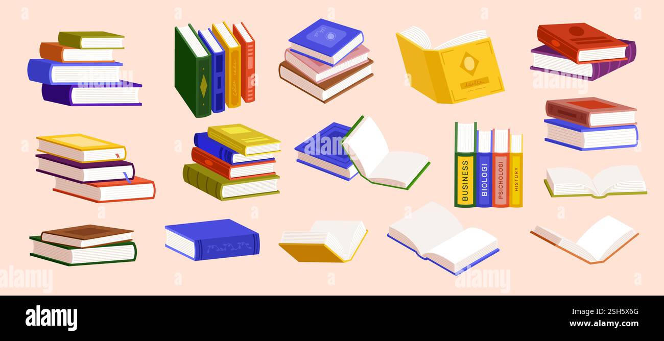 Books. Collection of different stacks books and magazines recent vector ...