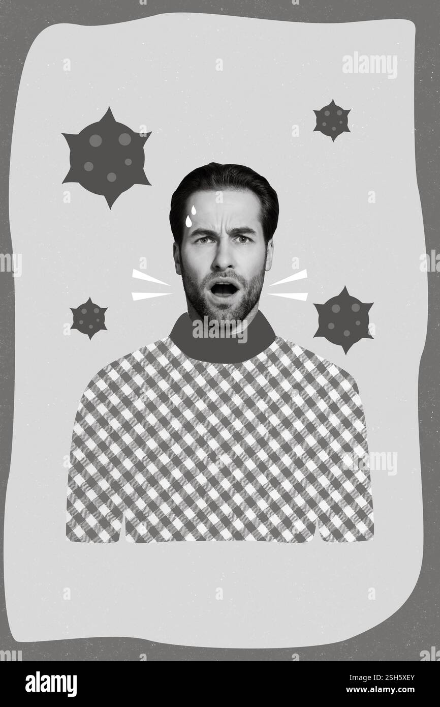 Vertical collage picture of impressed confused person open mouth stare ...