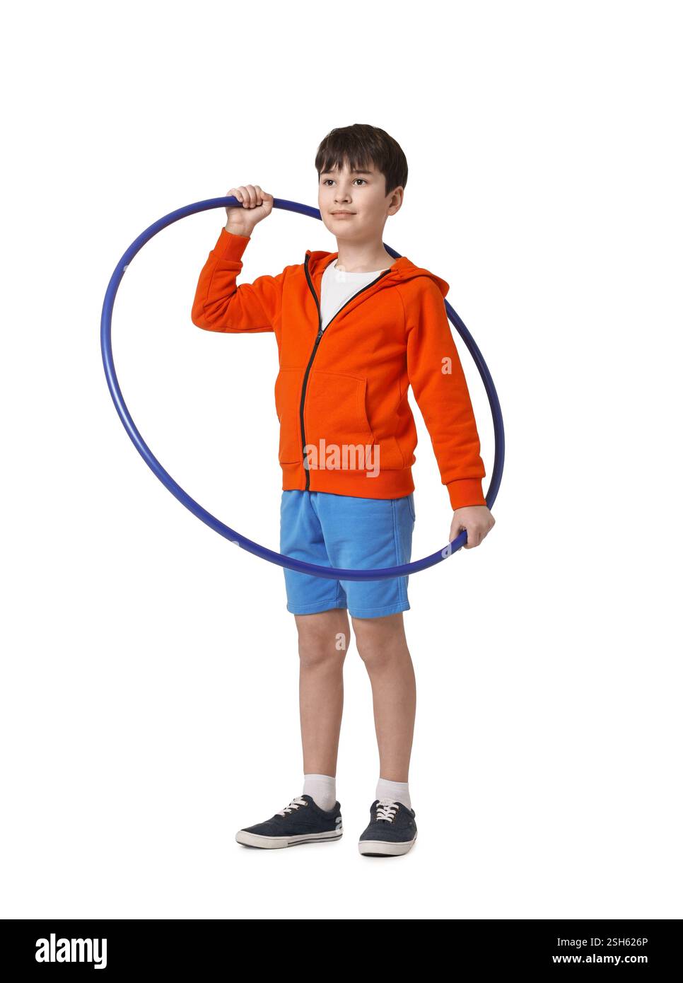 Boy with hula hoop on white background Stock Photo - Alamy