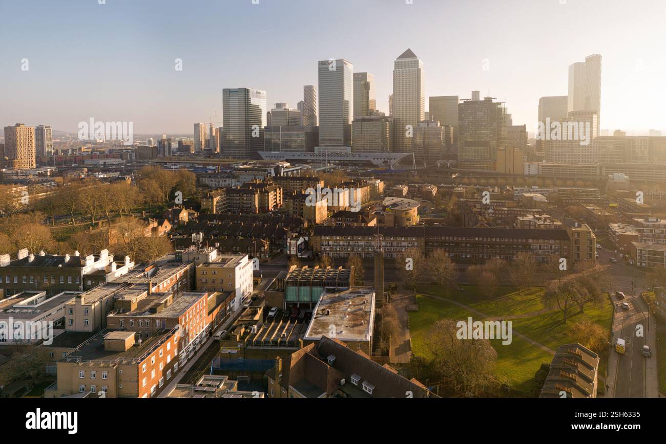 Poplar, Tower Hamlets. Aerial view of Canary Wharf, London, UK. Modern ...