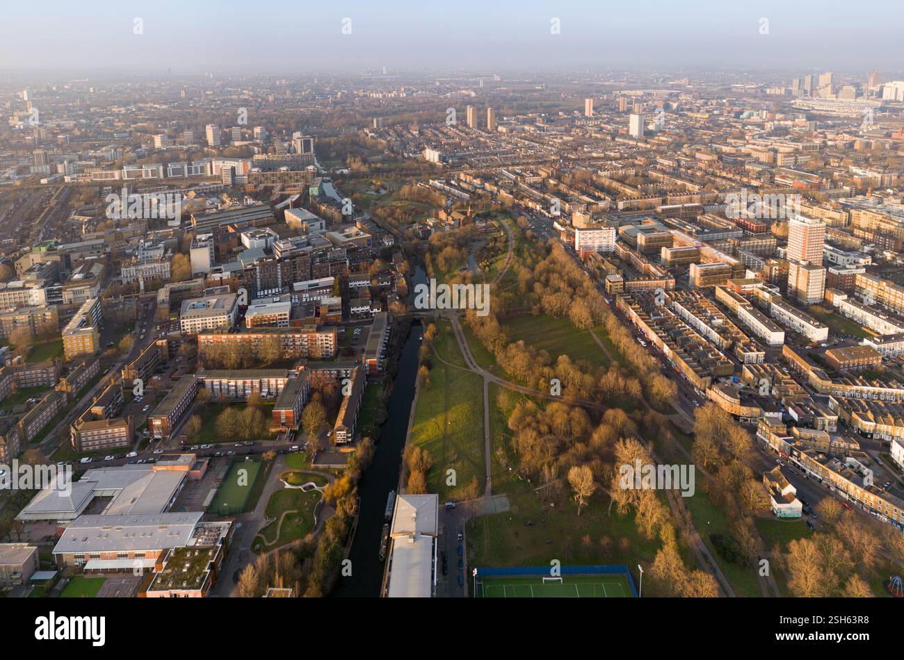 Mile End Tower Hamlets. Aerial view of London, UK, specifically the ...