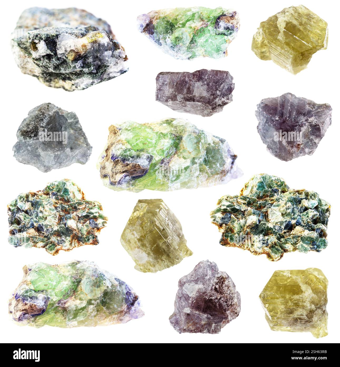 various specimens of uncut alexandrite and chrysoberyl rocks cutout on ...